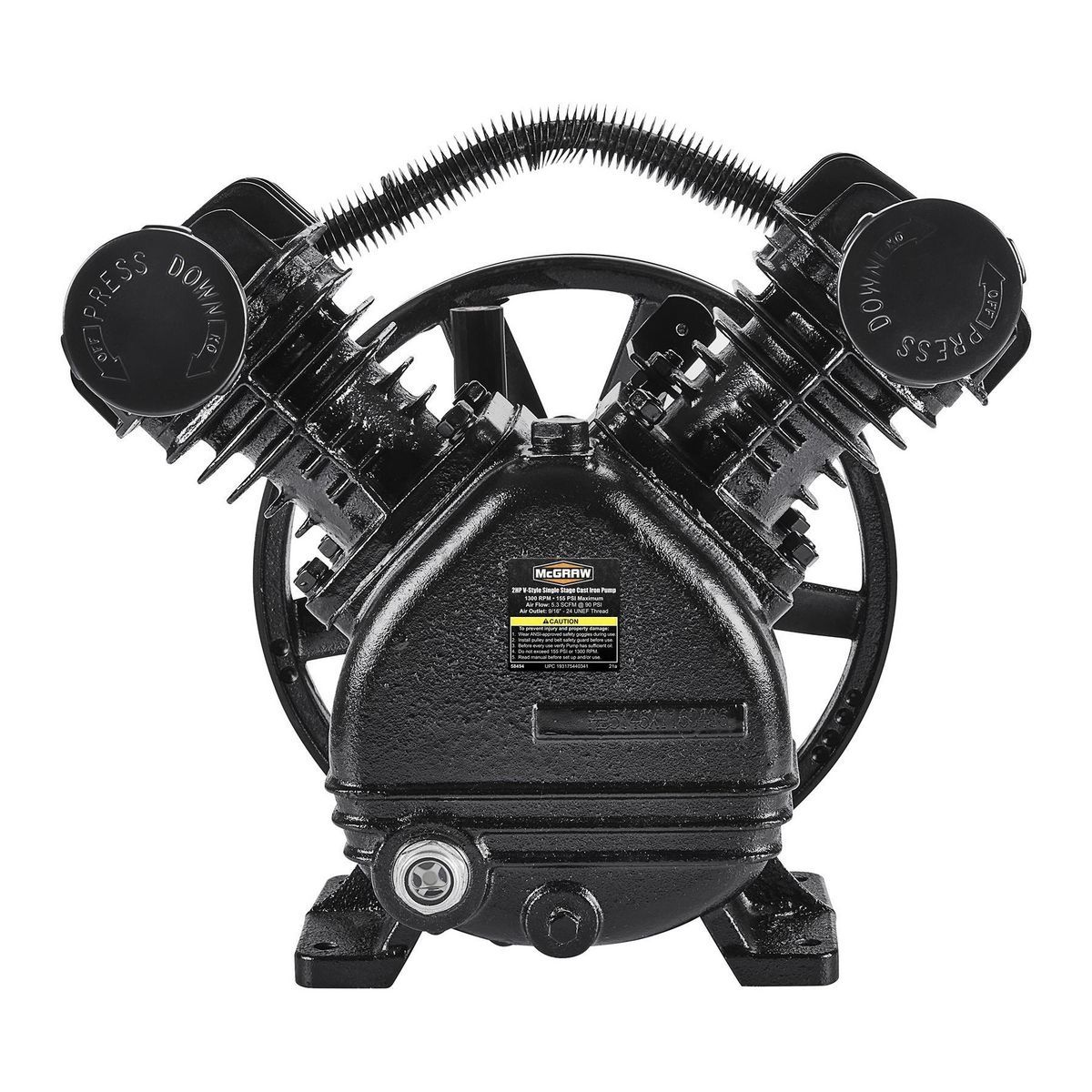 MCGRAW V Style 2 HP 155 PSI Single Stage Cast Iron Air Compressor Pump ...